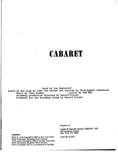 Cabaret Scriptpdf Light Opera Works