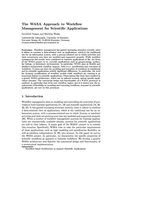 Pdf The Wasa Approach To Workflow Management For Scientific Applications