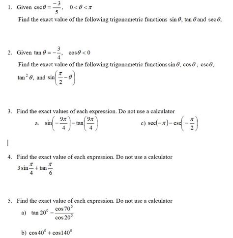solved i given csc θ find the exact value of the following