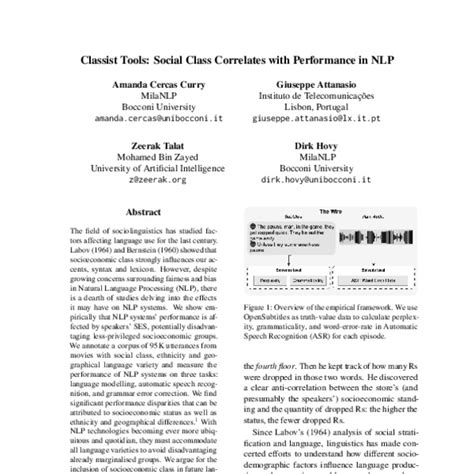 Classist Tools Social Class Correlates With Performance In Nlp Acl