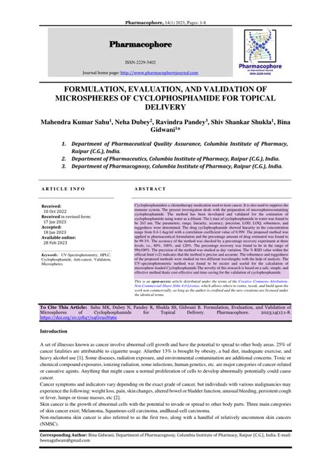 Pdf Formulation Evaluation And Validation Of Microspheres Of Cyclophosphamide For Topical