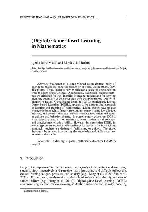 Pdf Digital Game Based Learning In Mathematics