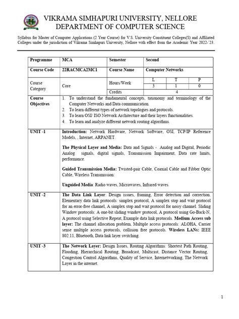 Mca 2 Sem Syllabus Pdf Relational Database Computer Network