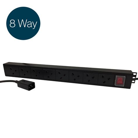 Ultima Pdu 8 Way Vertical Switched C20 Plug 13a Uk Socket Black L 620mm Cord 3mtr