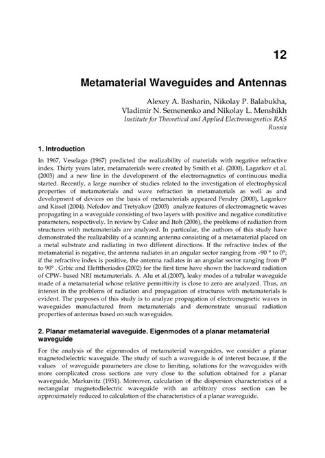 Pdf Metamaterial Waveguides And Antennas