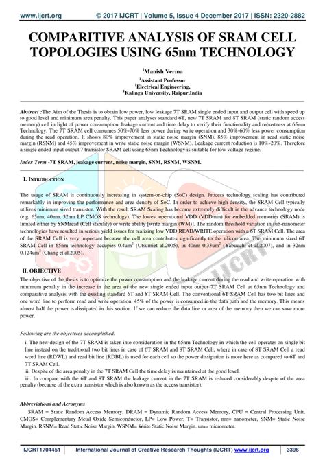 Pdf Comparitive Analysis Of Sram Cell Topologies Using 65nm Technology