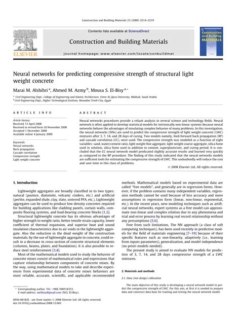 pdf neural networks for predicting compressive strength of structural