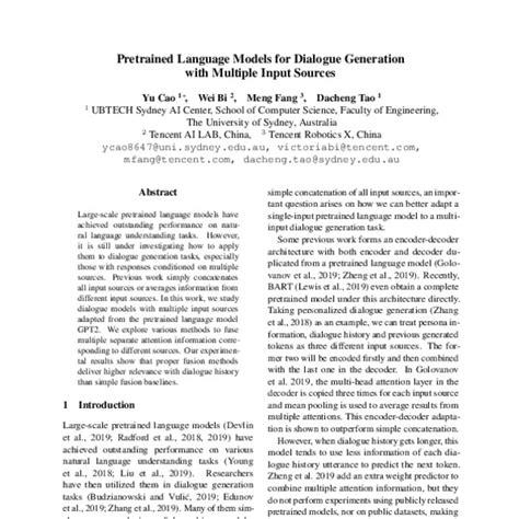 Pretrained Language Models For Dialogue Generation With Multiple Input Sources Acl Anthology