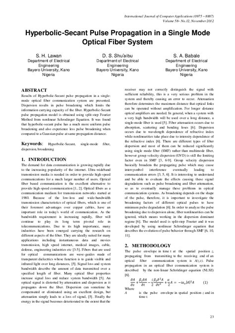 Pdf Hyperbolic Secant Pulse Propagation In A Single Mode Optical