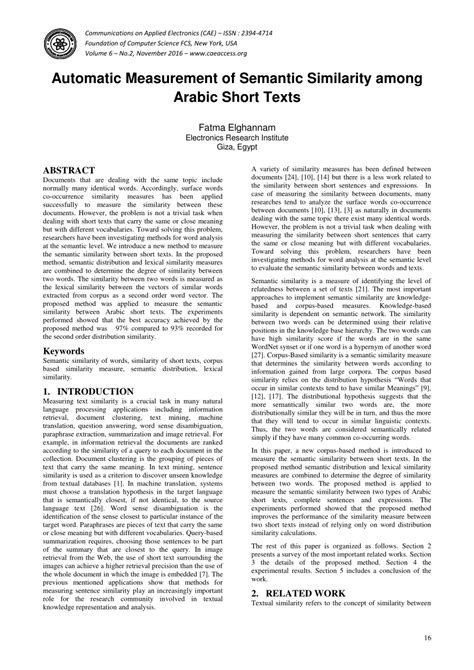 Pdf Automatic Measurement Of Semantic Similarity Among Arabic Short Texts