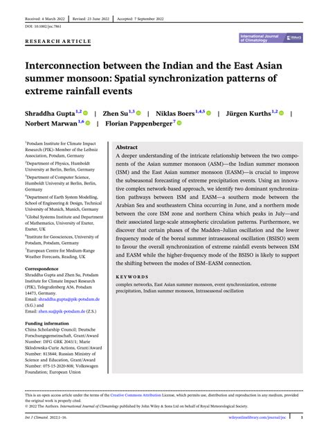 Pdf Interconnection Between The Indian And The East Asian Summer