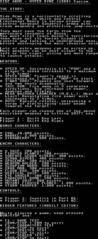 Sidearms C64 Documentation Docs Lemon64