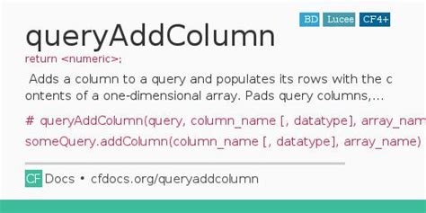 Queryaddcolumn Code Examples And Cfml Documentation
