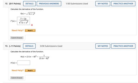 Solved Calculate The Derivative Of The Function Chegg