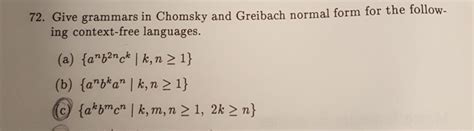 solved 72 give grammars in chomsky and greibach normal form
