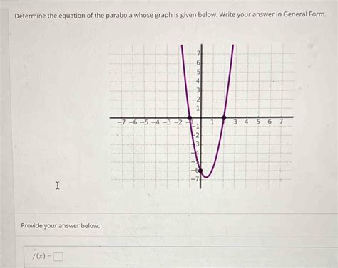 Determine The Equation Of The Parabola Whose Graph Is Given Below