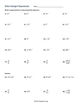 Integer Exponents By Stephanie Long TPT