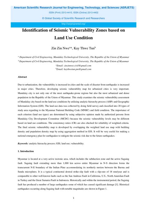 PDF Identification Of Seismic Vulnerability Zones Based On Land Use Condition