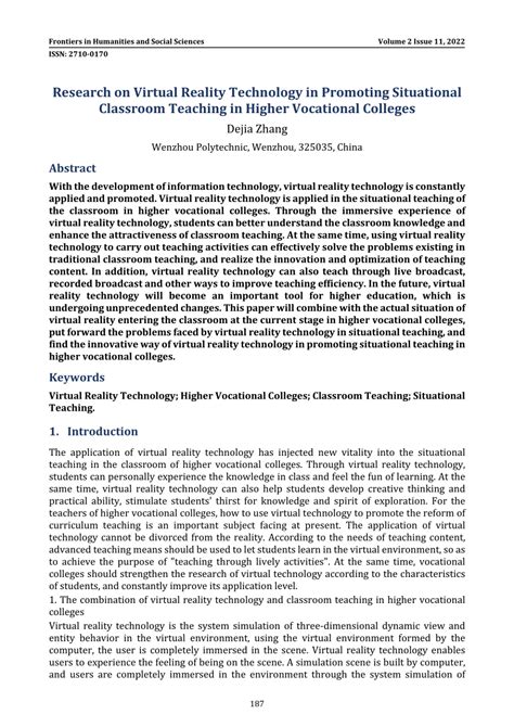 Pdf Research On Virtual Reality Technology In Promoting Situational Classroom Teaching In