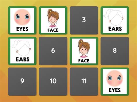 Parts Of The Face Memory Game Matching Pairs