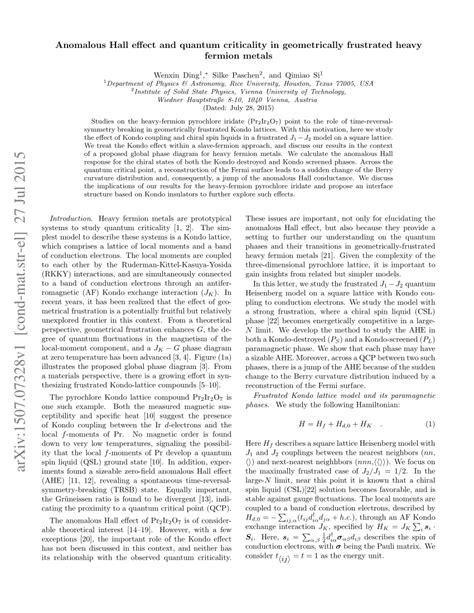 Pdf Anomalous Hall Effect And Quantum Criticality In Geometrically