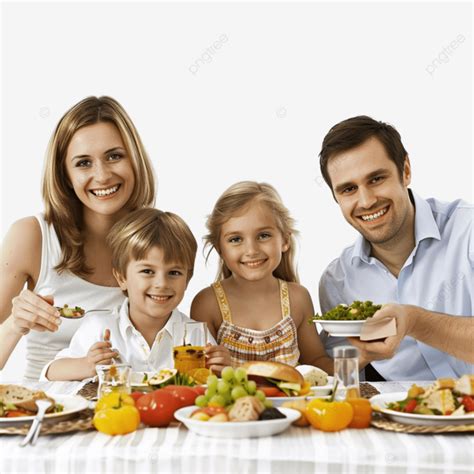 테이블에 앉아 음식을 먹는 행복한 가족 만화 음식 여성 Png 일러스트 및 이미지 에 대한 무료 다운로드 Pngtree