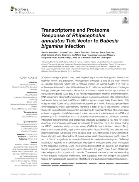 Pdf Transcriptome And Proteome Response Of Rhipicephalus Annulatus