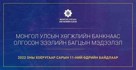 МОНГОЛ УЛСЫН ХӨГЖЛИЙН БАНКНААС ОЛГОСОН ЗЭЭЛИЙН БАГЦЫН МЭДЭЭЛЭЛ