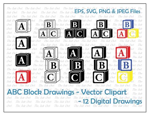 Abc Alphabet Blocks Vector Clipart Outline And Silhouette Etsy