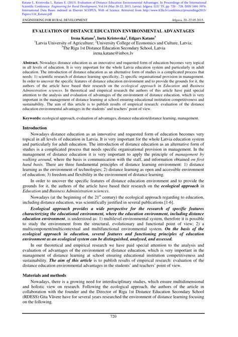 PDF Evaluation Of Distance Education Environmental Advantages