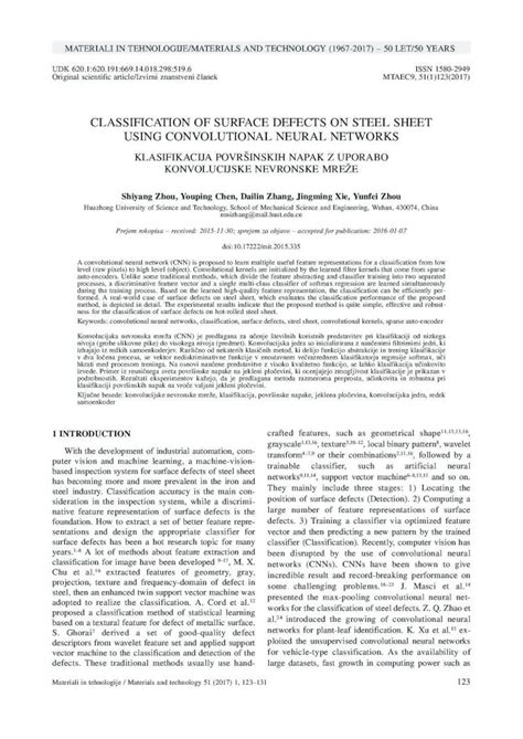 Pdf Classification Of Surface Defects On Steel Mitimtsirevija
