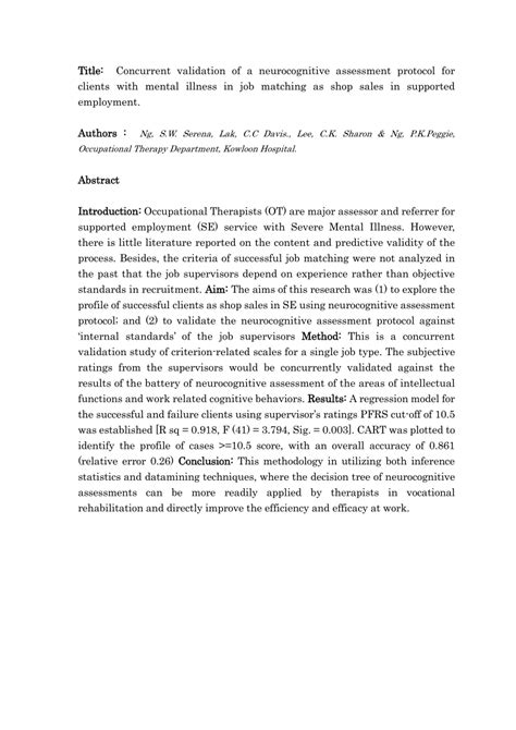 Pdf Concurrent Validation Of A Neurocognitive Assessment Protocol For