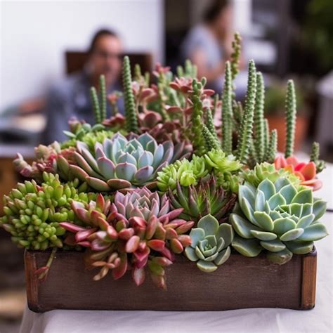 Premium Ai Image Rectangular Arrangement Of Succulents Cactus