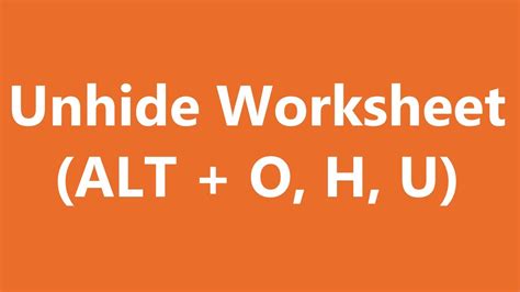 Excel Shortcuts Unhide Worksheet Youtube