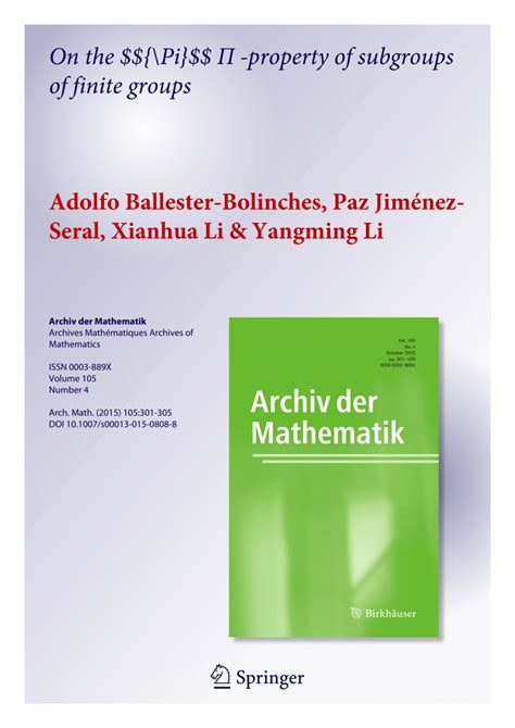 Pdf On The Pi Π Property Of Subgroups Of Finite Groups