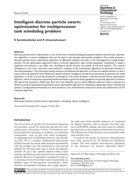 (PDF) Intelligent discrete particle swarm optimization for multiprocessor task scheduling problem