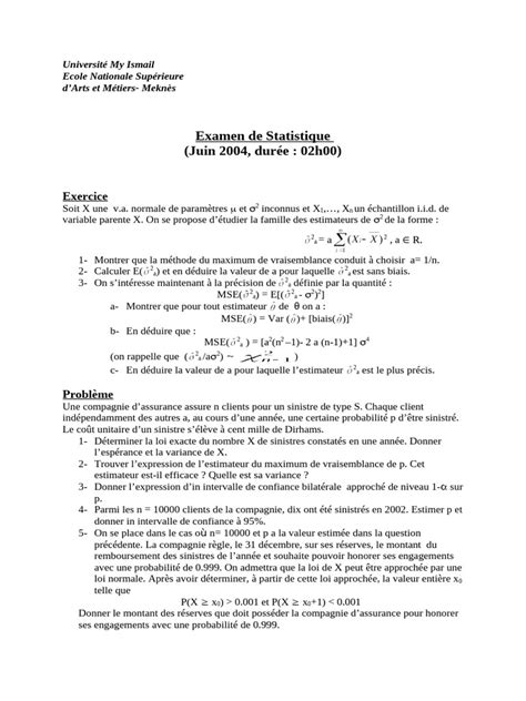 Estimation De La Variance En Statistique Pdf Estimateur
