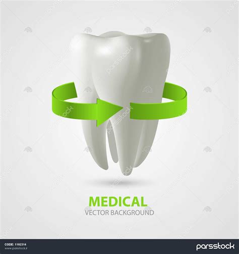 وکتور دندان سه بعدی با علامت فلش سبز پیشینه پزشکی 1192314