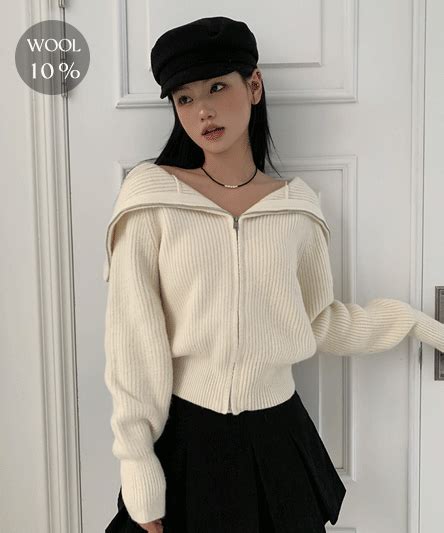 폭닥☃️🤍모델소장부드러운 울 10 세일러 카라 니트 집업 3color 에이블리