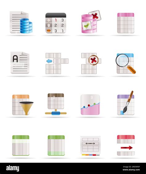 Database And Table Formatting Icons Vector Icon Set Stock Vector