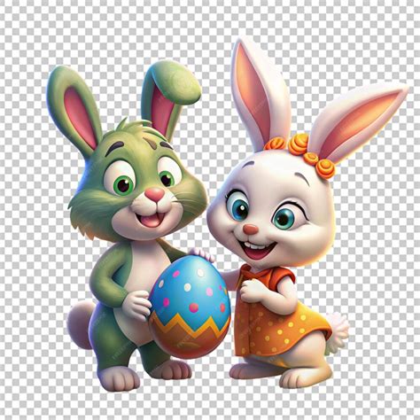 Premium Psd Two 3d Cute Ester Bunny