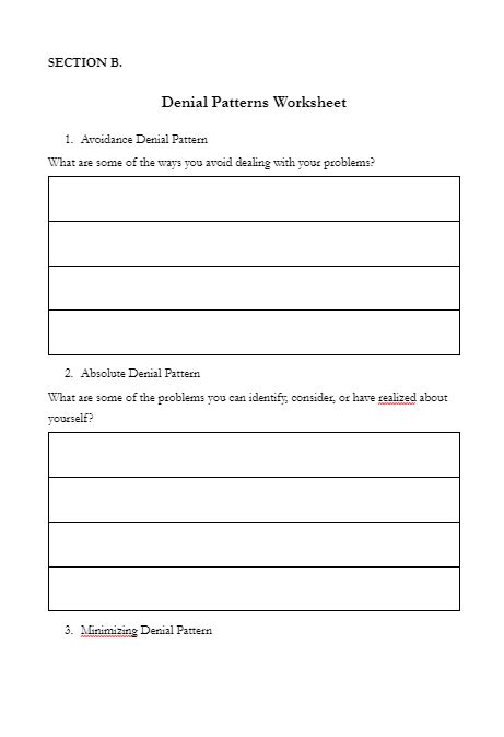 Denial Worksheet Substance Abuse Happiertherapy Worksheets Library