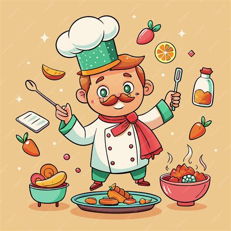 Cartoon Character Cooking Gourmet Meal Vector Illustration Premium Ai