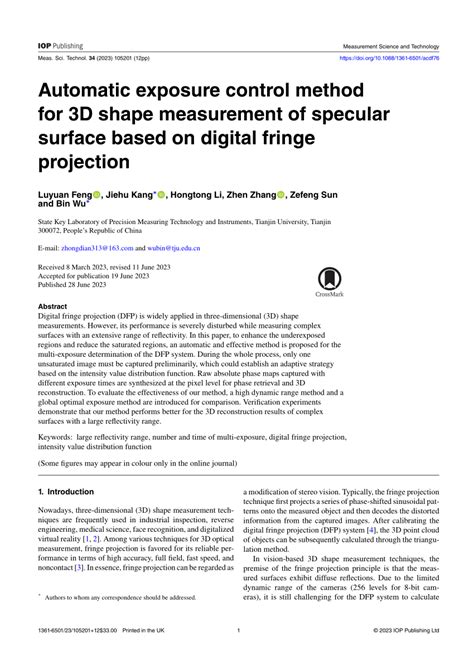 Automatic Exposure Control Method For 3d Shape Measurement Of Specular