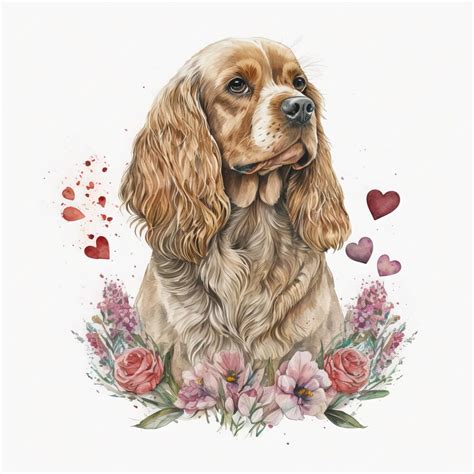 Premium Photo A Drawing Of A Cocker Spaniel With Flowers And Hearts On The Bottom