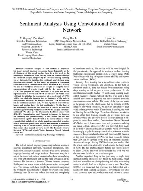 Sentiment Analysis Using Convolutional Neural Network Pdf Deep
