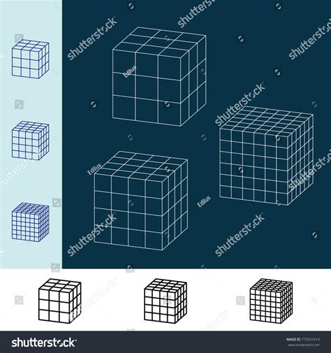 Cube Wireframe Setvector Outline Illustrationdimetric Projection Stock Vector Royalty Free