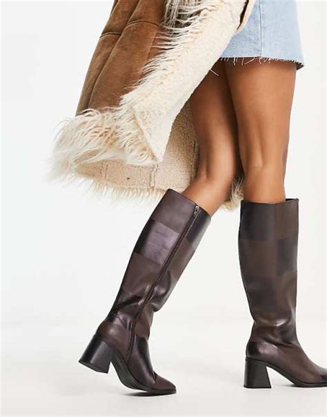 Monki Vegan Knee High Boot In Brown Checkerboard Print Asos
