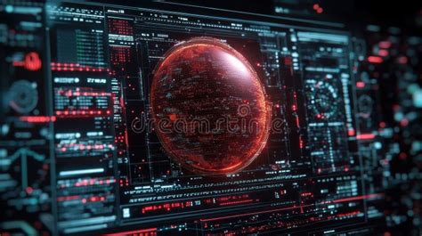 a high tech data interface showcasing a radiant red core encircled by