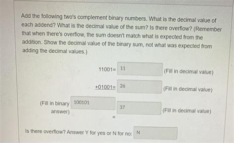 solved add the following two s complement binary numbers